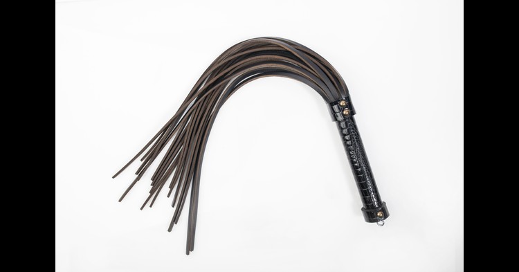Handmade Leather Flogger with Black Snakeskin Handle - FetishDeal